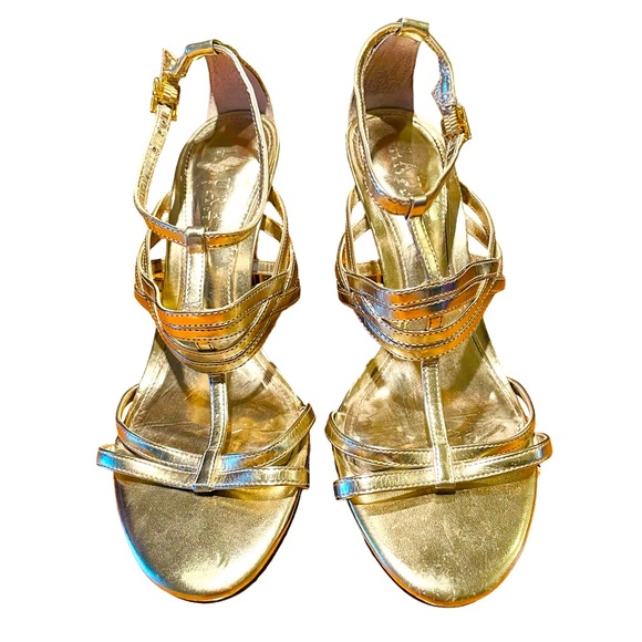 Lauren Ralph Lauren | Shoes | Ralph Laure Gold Leather Strappy Ankles ...